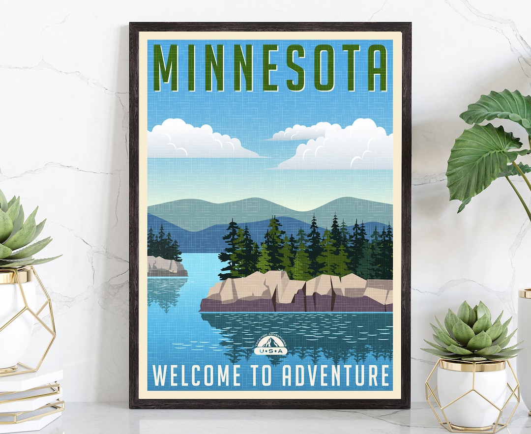 Retro Style Travel Poster, Minnesota, Vintage Rustic Poster Print, Home ...