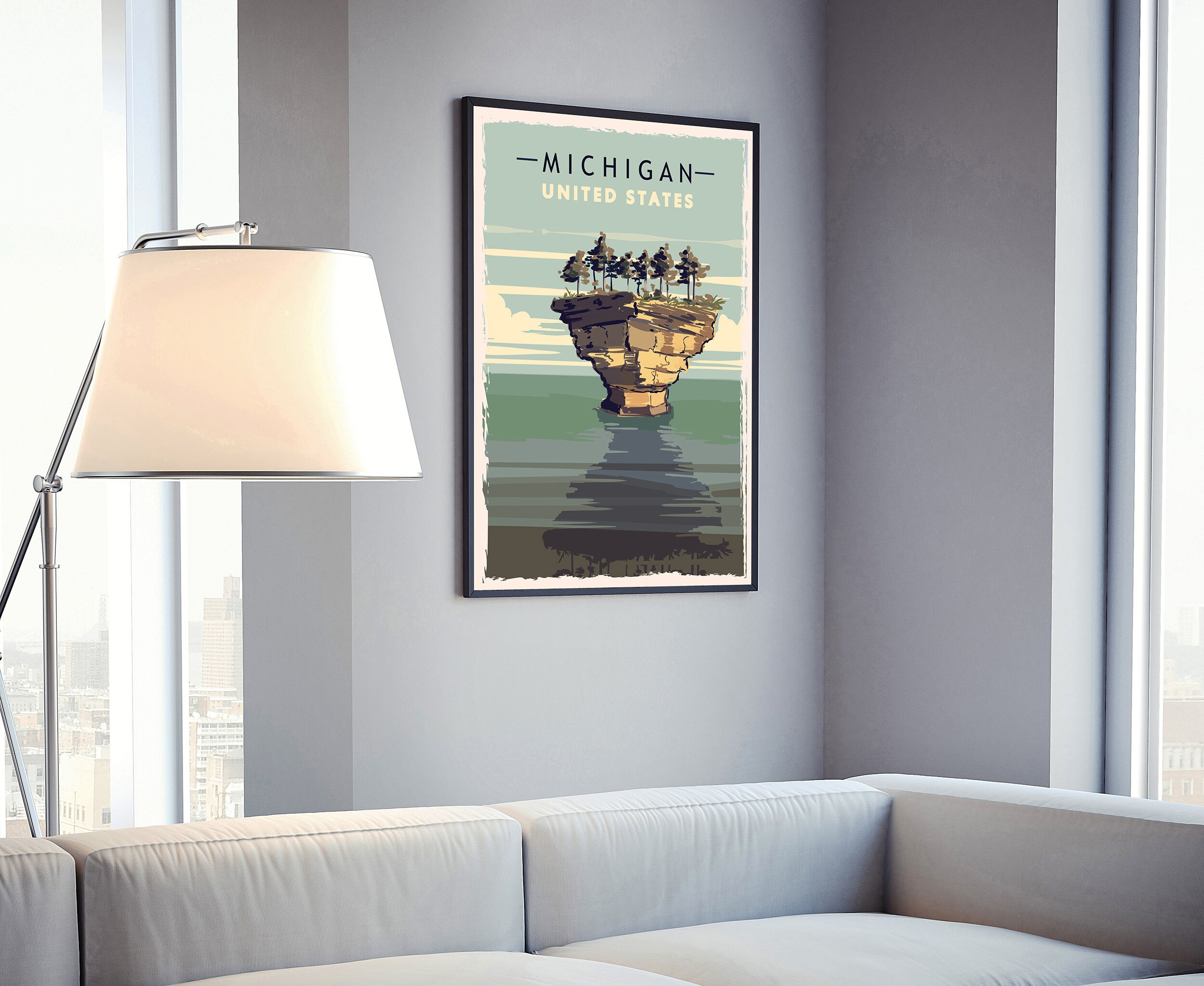 Retro Style Travel Poster, Michigan Vintage Rustic Poster Print, Home ...