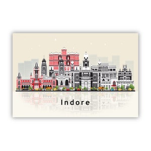 INDORE INDIA Illustration Skyline Poster, Modern Skyline Cityscape ...