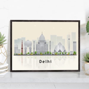 DELHI INDIA Illustration Skyline Poster, Modern Skyline Cityscape ...