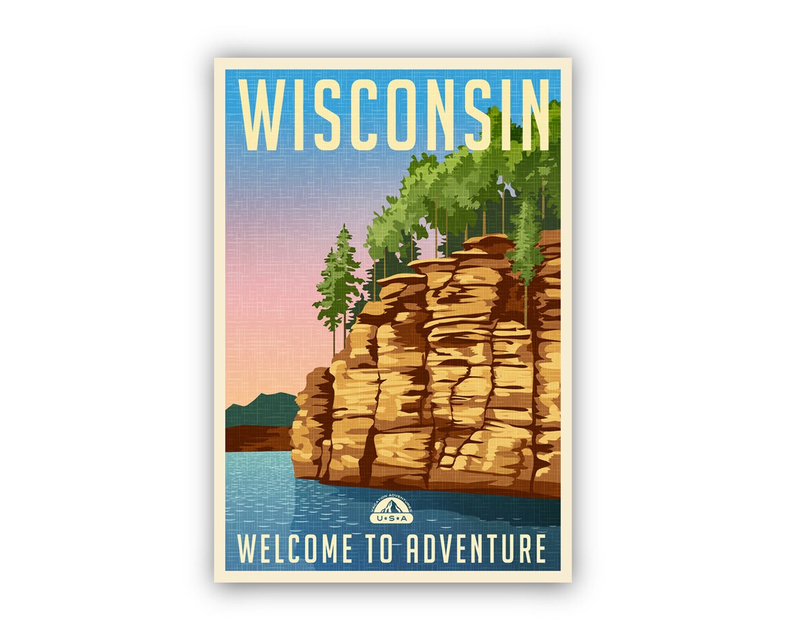 Retro Style Travel Poster Wisconsin Vintage Rustic Poster - Etsy