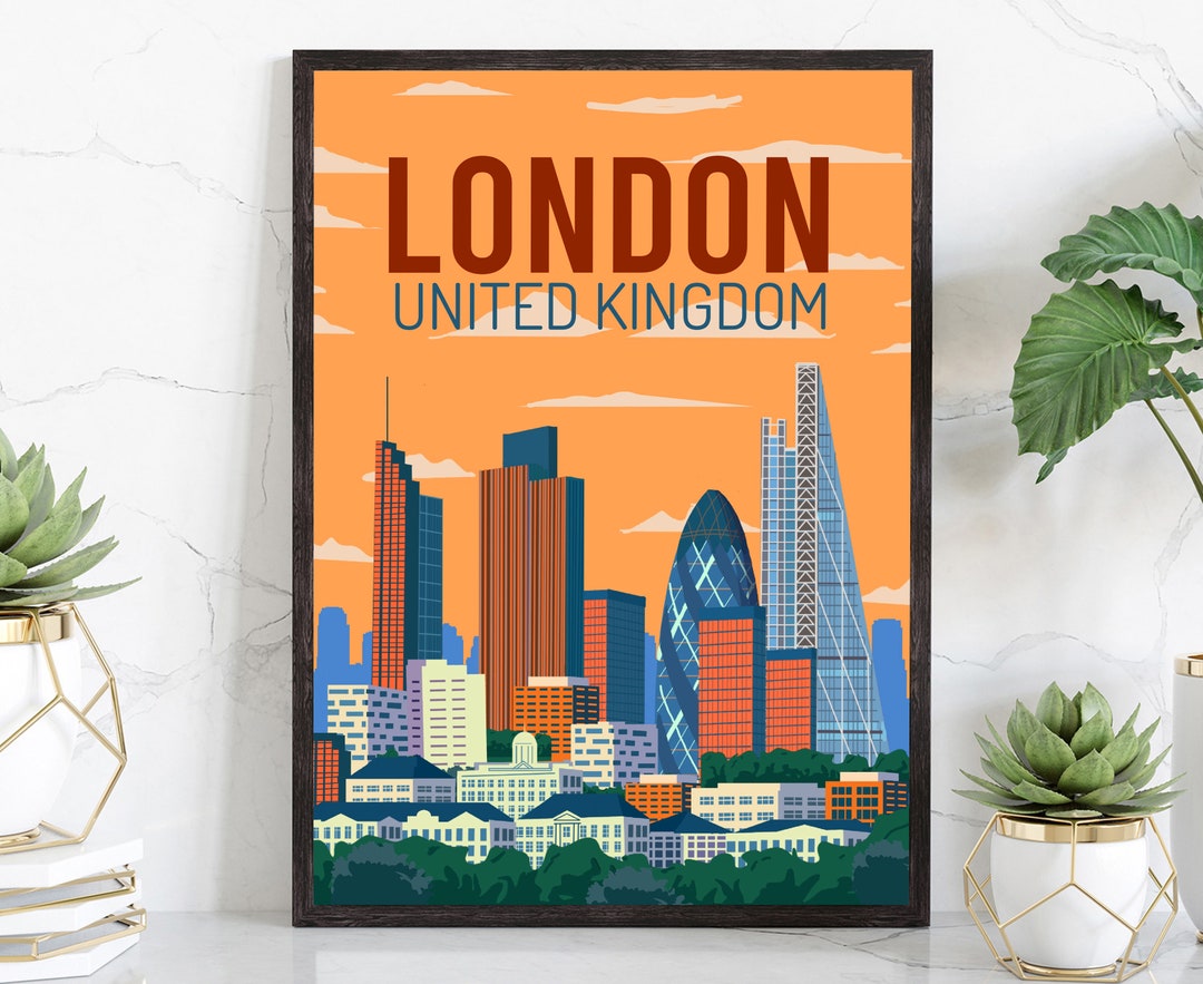 LONDON TRAVEL POSTER, London Cityscape and Landmark Poster Wall Art ...