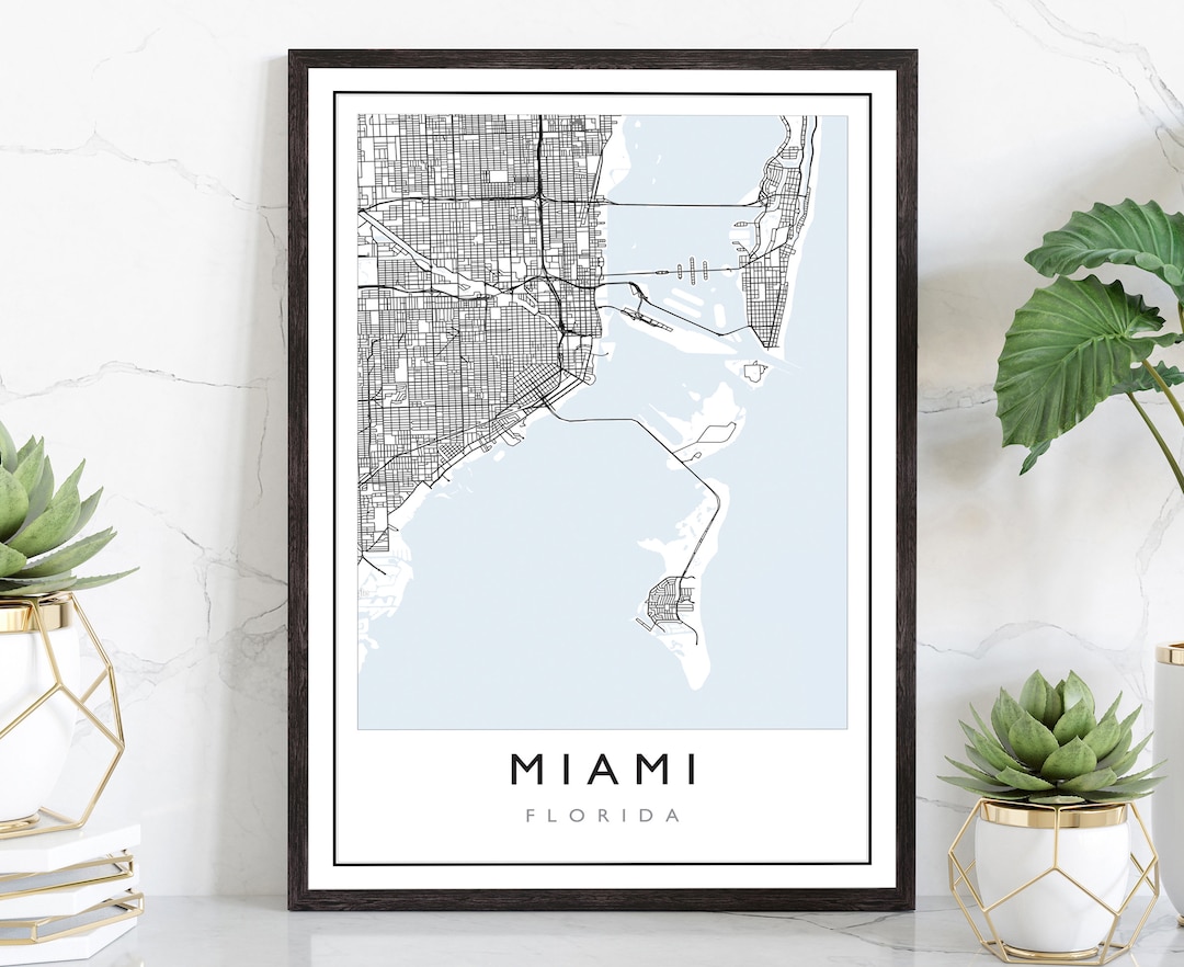 Miami Florida City Map, Miami Florida Road Map Poster, City Street Map ...
