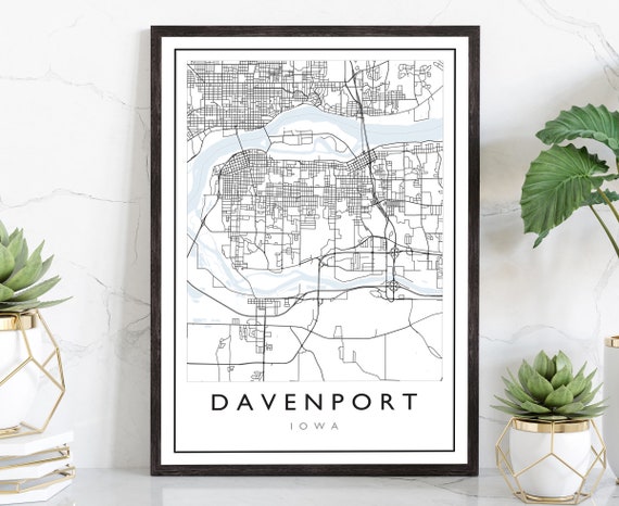 Davenport Iowa City Map Iowa City Road Map Poster City | Etsy