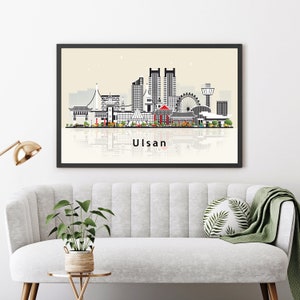 ULSAN SOUTH KOREA Illustration Skyline Poster, Modern Skyline Cityscape ...