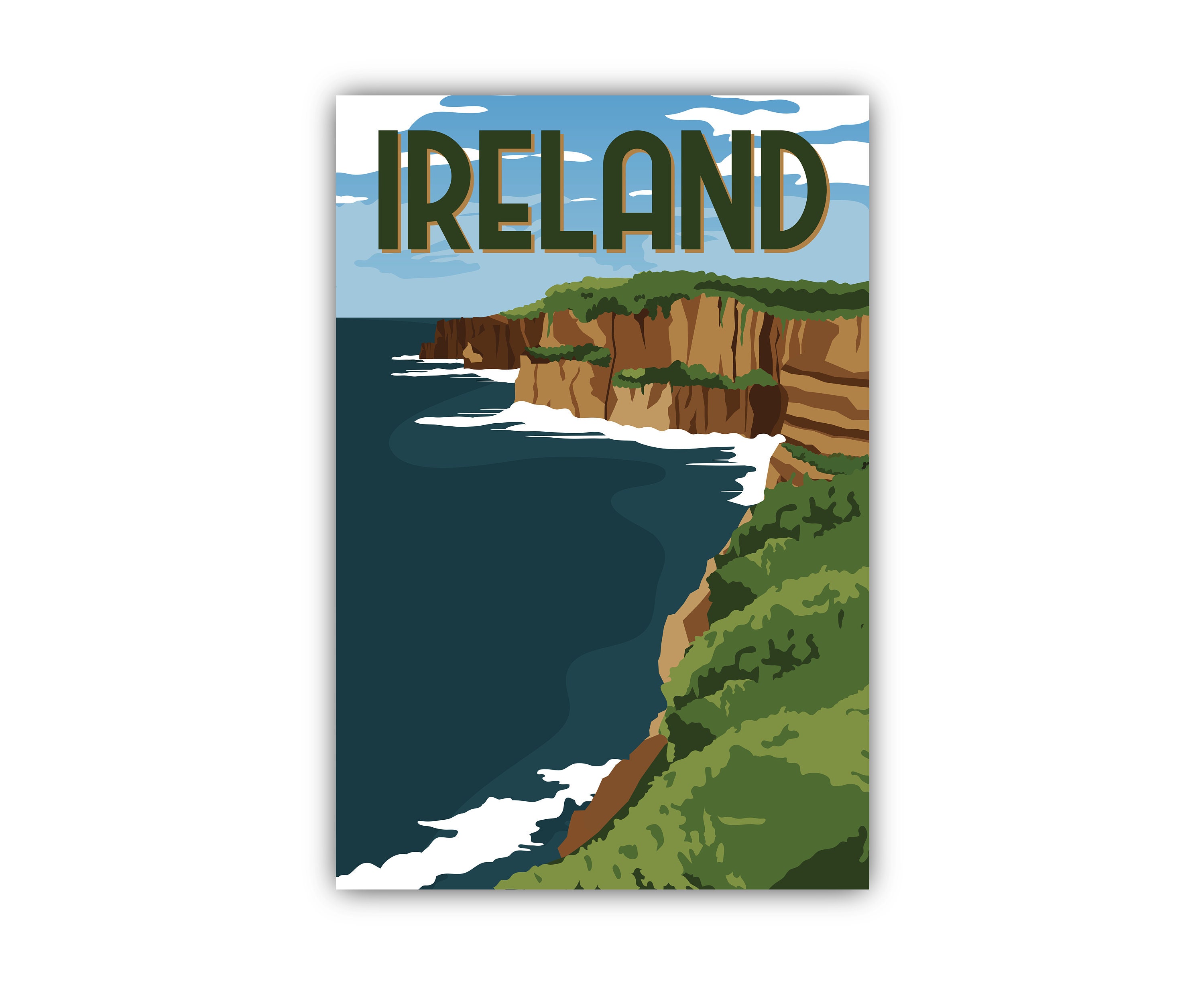 IRELAND Retro Style Travel Poster, Ireland Vintage Rustic Poster Print ...