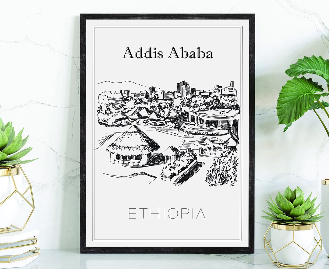 Hand Drawn Poster, Addis Ababa Travel Poster, Ethiopia Poster Wall Art ...