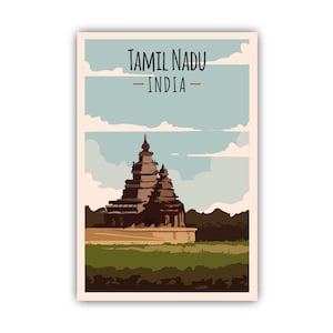 Retro Style Travel Poster, India Tamil Nadu Vintage Rustic Poster Print ...