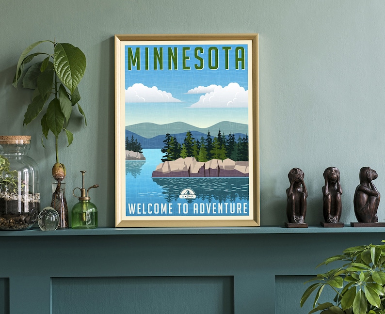 Retro Style Travel Poster Minnesota Vintage Rustic Poster - Etsy