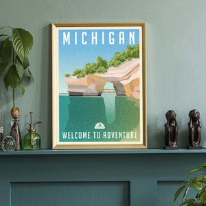 Retro Style Travel Poster, Michigan Vintage Rustic Poster Print, Home ...