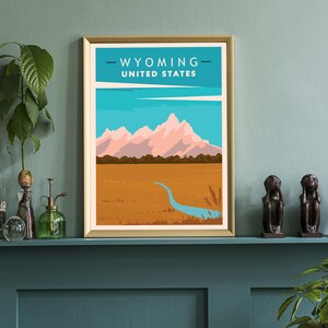 Retro Style Travel Poster, Wyoming Vintage Rustic Poster Print, Home ...