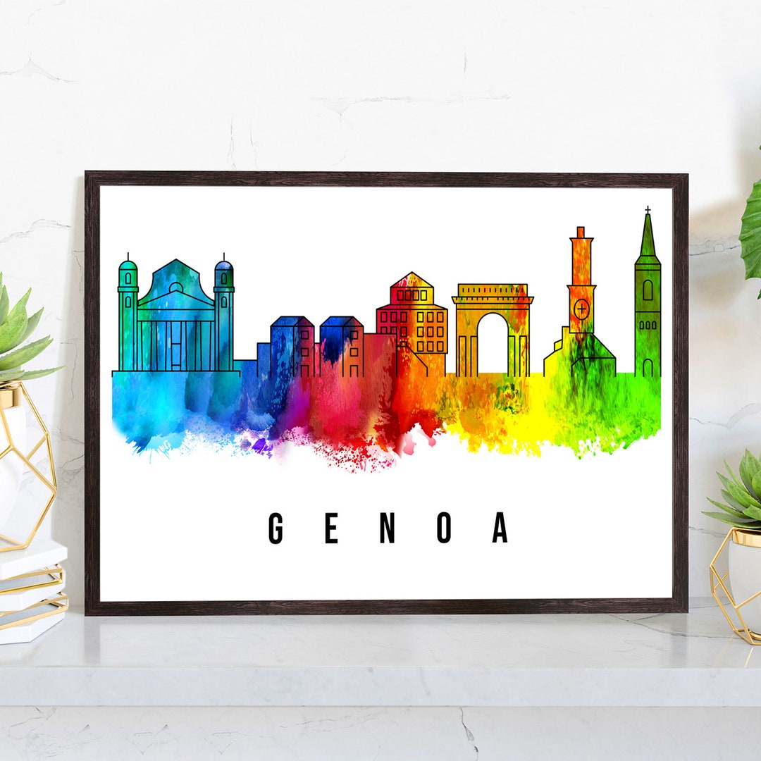 Genoa Italy Poster, Skyline Poster Cityscape Poster, Italy Landmark ...