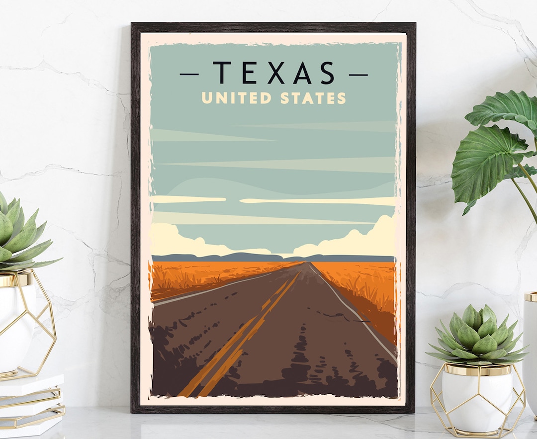 Retro Style Travel Poster, Texas Vintage Rustic Poster Print, Home Wall ...