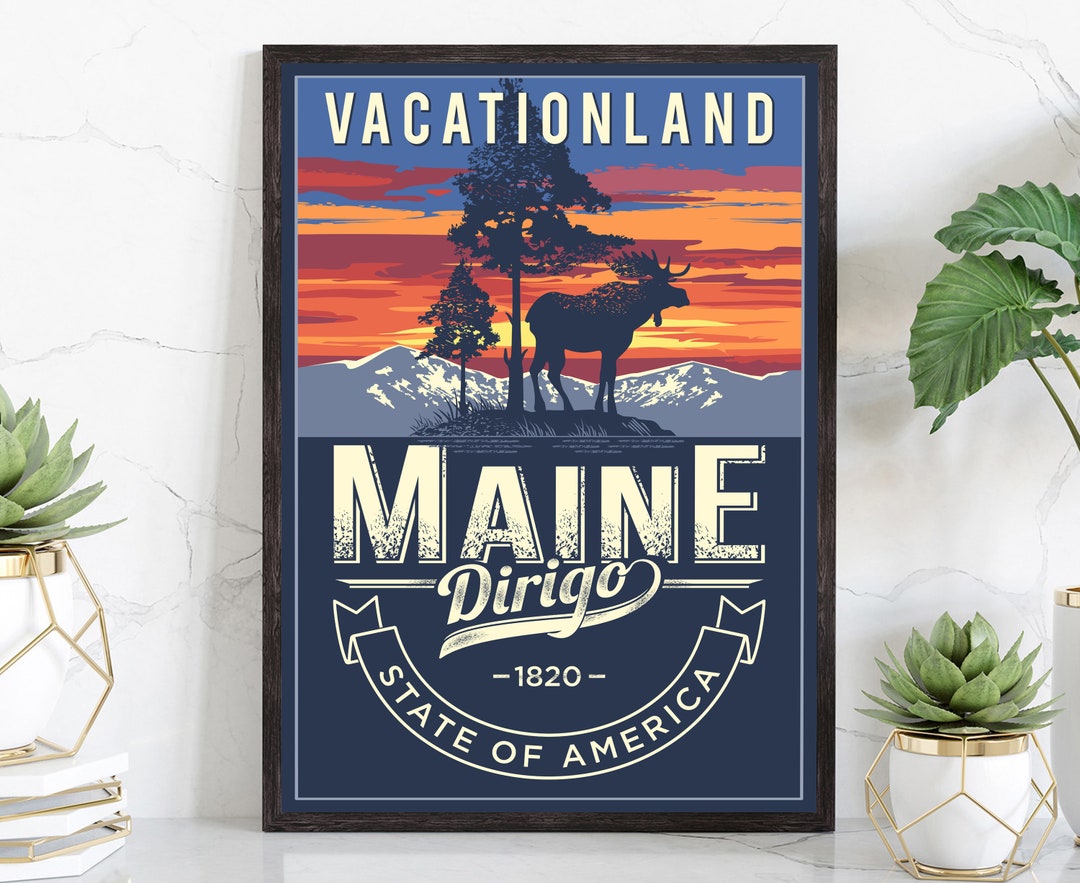 United States Poster, Maine State Poster Print, Maine State Emblem ...