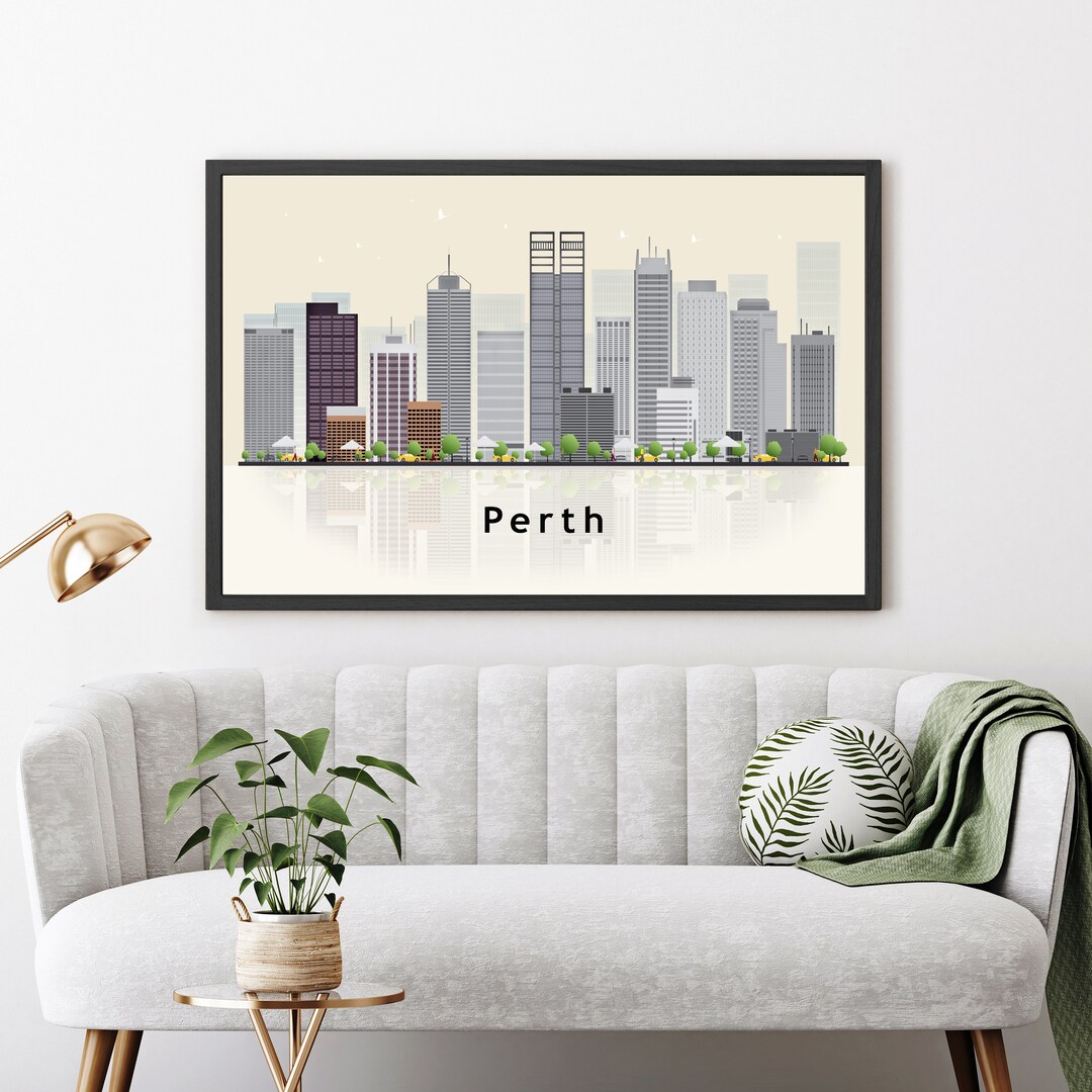 PERTH AUSTRALIA Illustration Skyline Poster, Modern Skyline Cityscape ...
