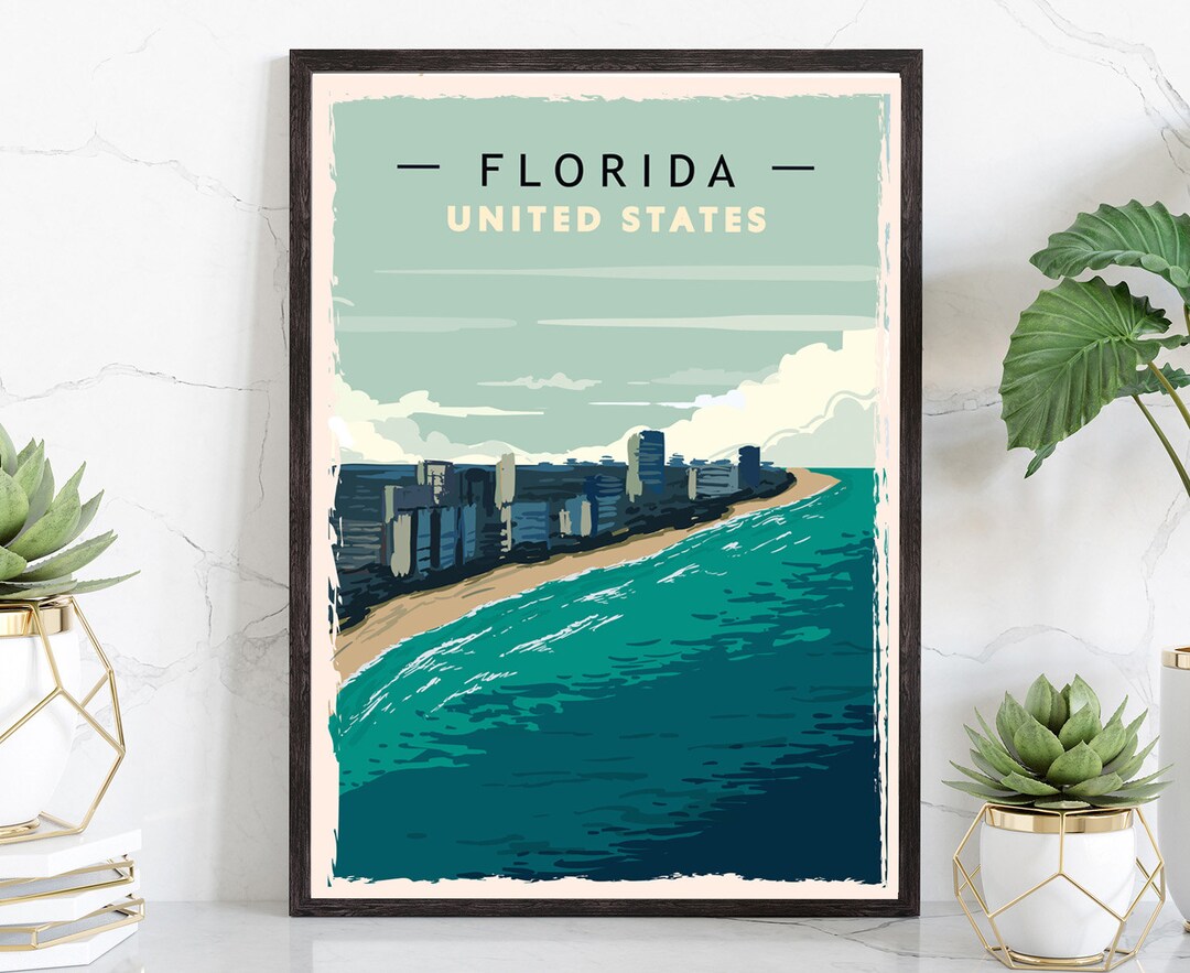 Retro Style Travel Poster, Florida Vintage Rustic Poster Print, Home ...