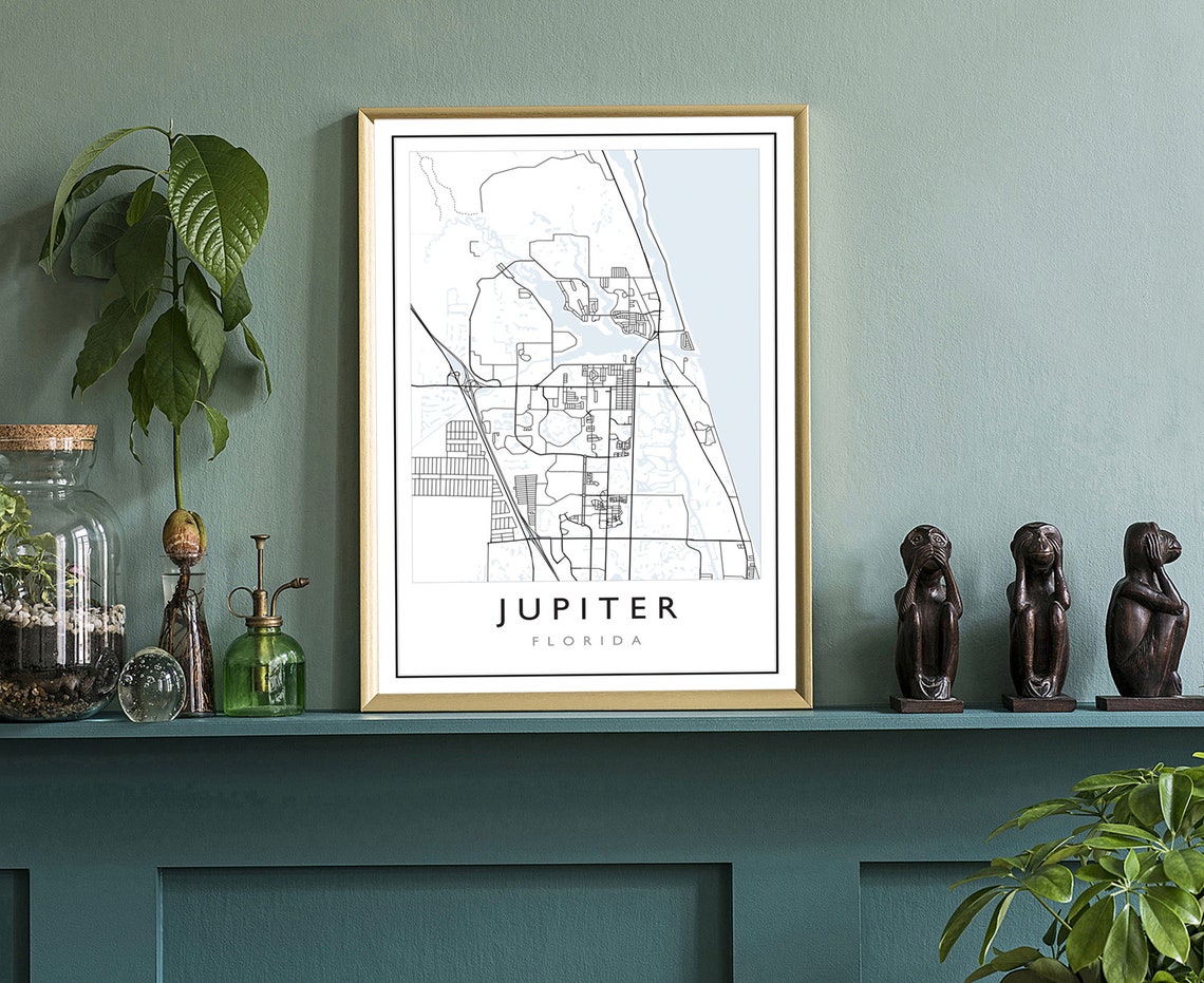 Jupiter Florida City Map Florida Jupiter Road Map Poster | Etsy