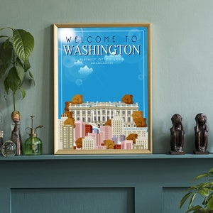 Retro Style Travel Poster, Washington Vintage Rustic Poster Print, Home ...