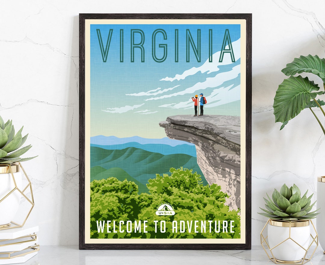 Retro Style Travel Poster, Virginia Vintage Rustic Poster Print, Home ...