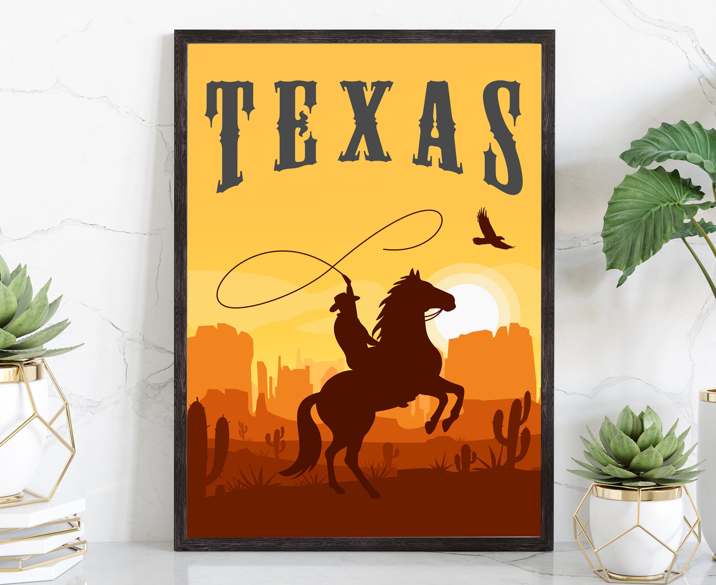 Retro Style Travel Poster, Texas Vintage Rustic Poster Print, Home Wall ...