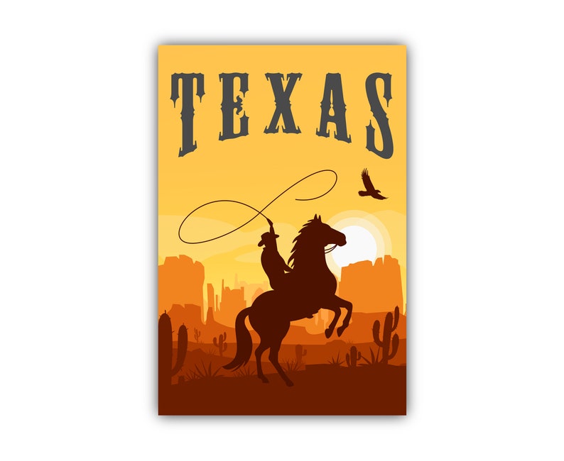 Retro Style Travel Poster, Texas Vintage Rustic Poster Print, Home Wall ...