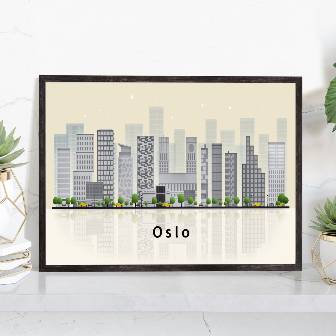 OSLO NORWAY Illustration Skyline Poster, Modern Skyline Cityscape ...