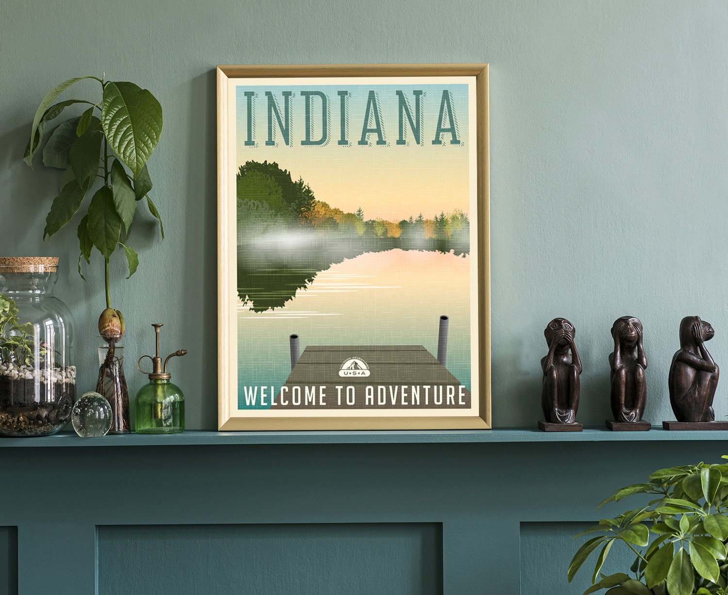 Retro Style Travel Poster Indiana Vintage Rustic Poster - Etsy