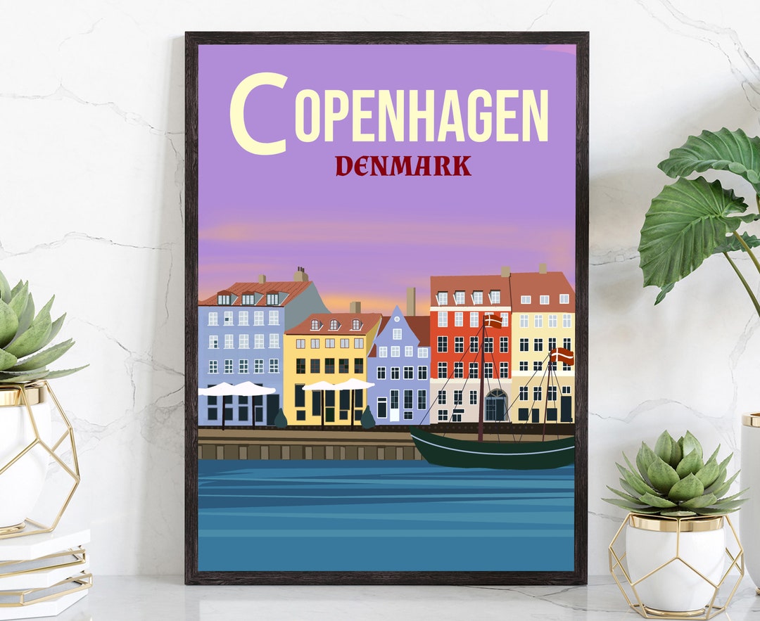 COPENHAGEN Retro Travel Poster, Denmark Copenhagen Cityscape Poster ...