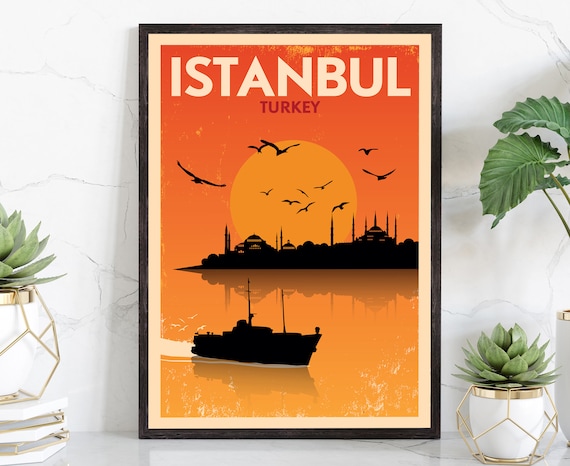 Retro Style Travel Poster Turkey Istanbul Vintage Rustic - Etsy