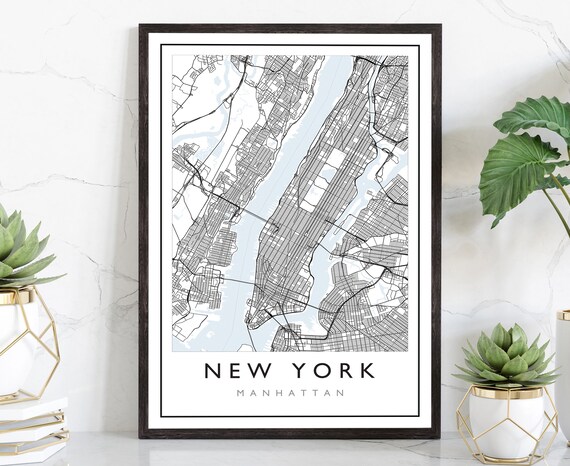 New York Manhattan City Map Manhattan Road Map Poster City | Etsy