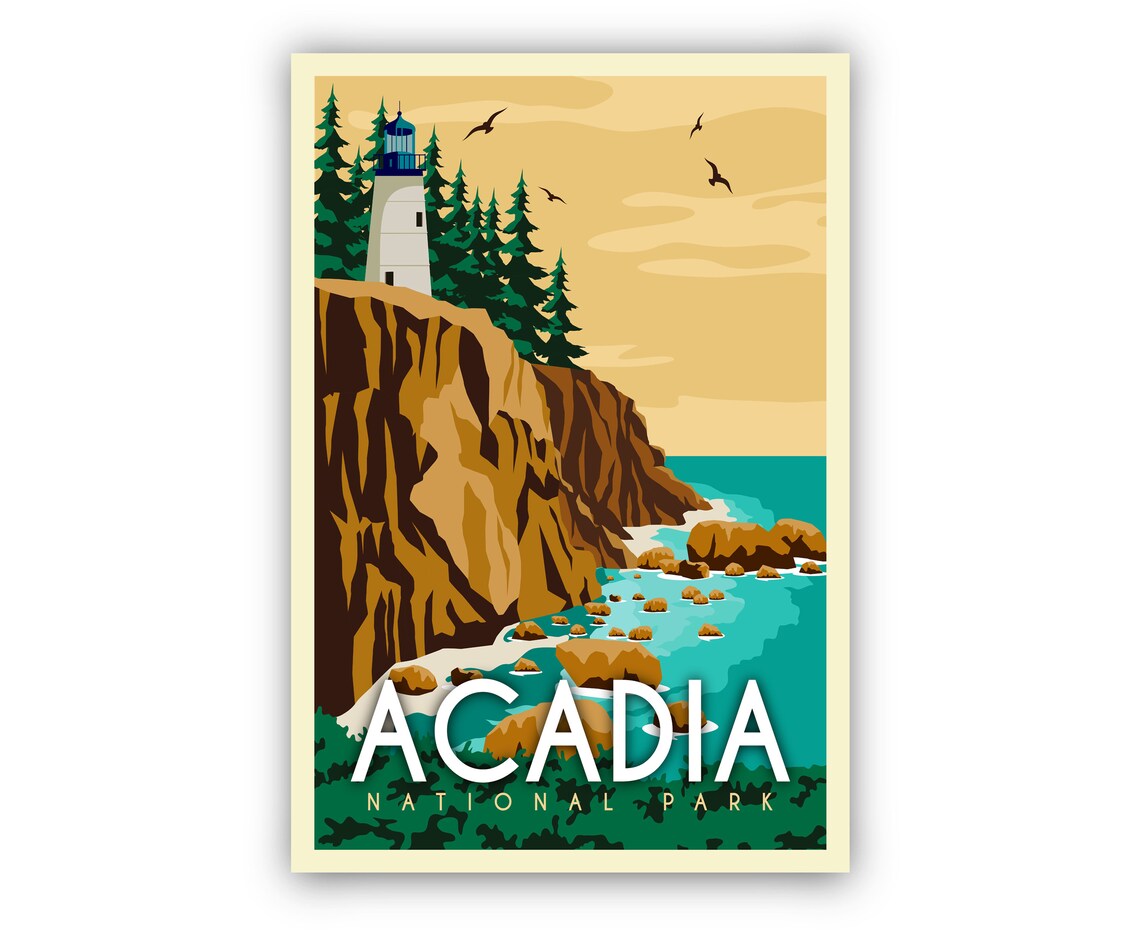 Acadia National Park Travel Poster Print, Maine Acadia National Park ...