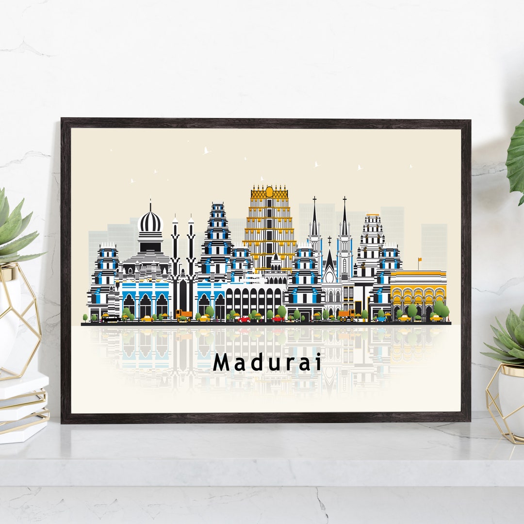 MADURAI INDIA Illustration Skyline Poster, Modern Skyline Cityscape ...