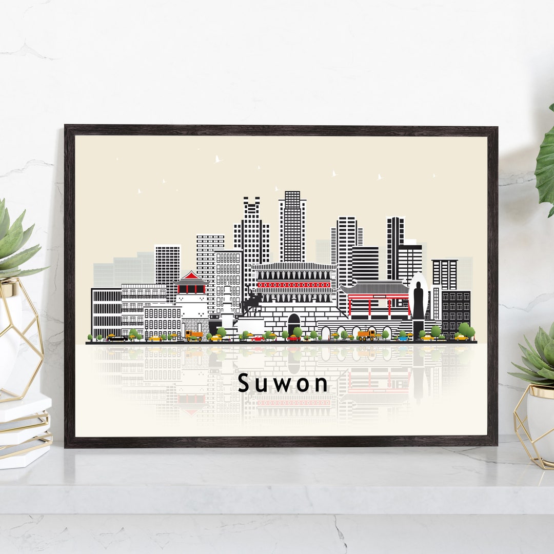 SUWON SOUTH KOREA Illustration Skyline Poster, Modern Skyline Cityscape ...
