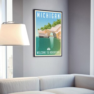 Retro Style Travel Poster, Michigan Vintage Rustic Poster Print, Home ...