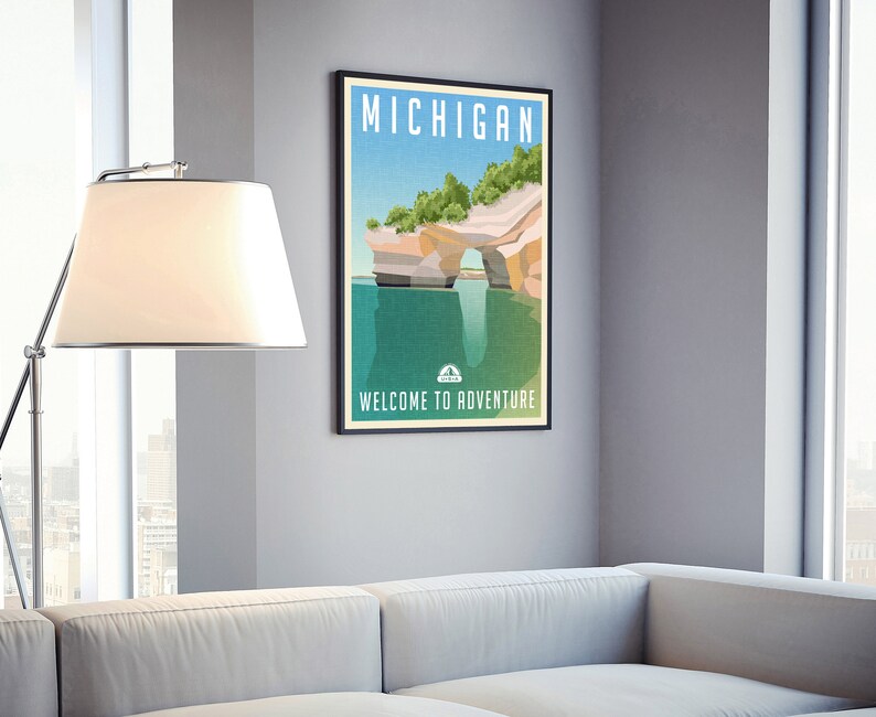 Retro Style Travel Poster Michigan Vintage Rustic Poster | Etsy