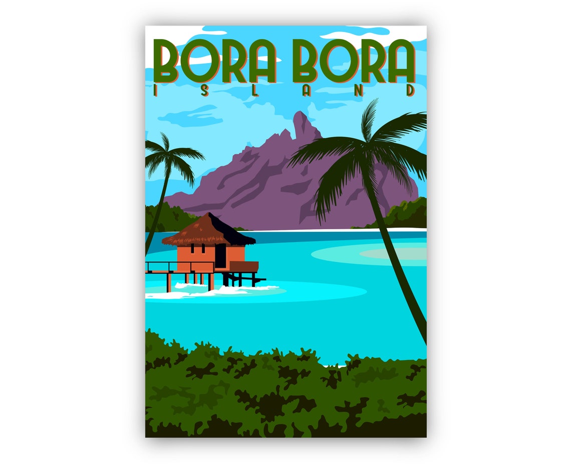 BORA BORA Travel Poster Bora Bora Island Cityscape and - Etsy