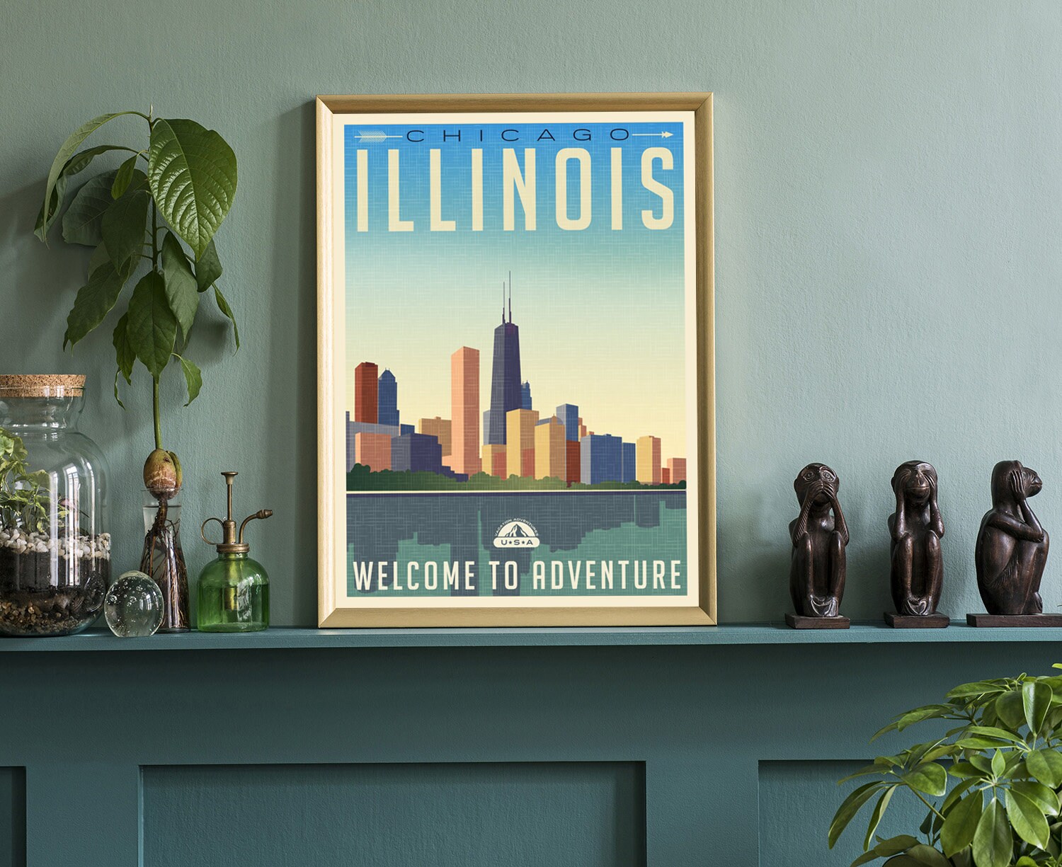 Retro Style Travel Poster Illinois Vintage Rustic Poster | Etsy
