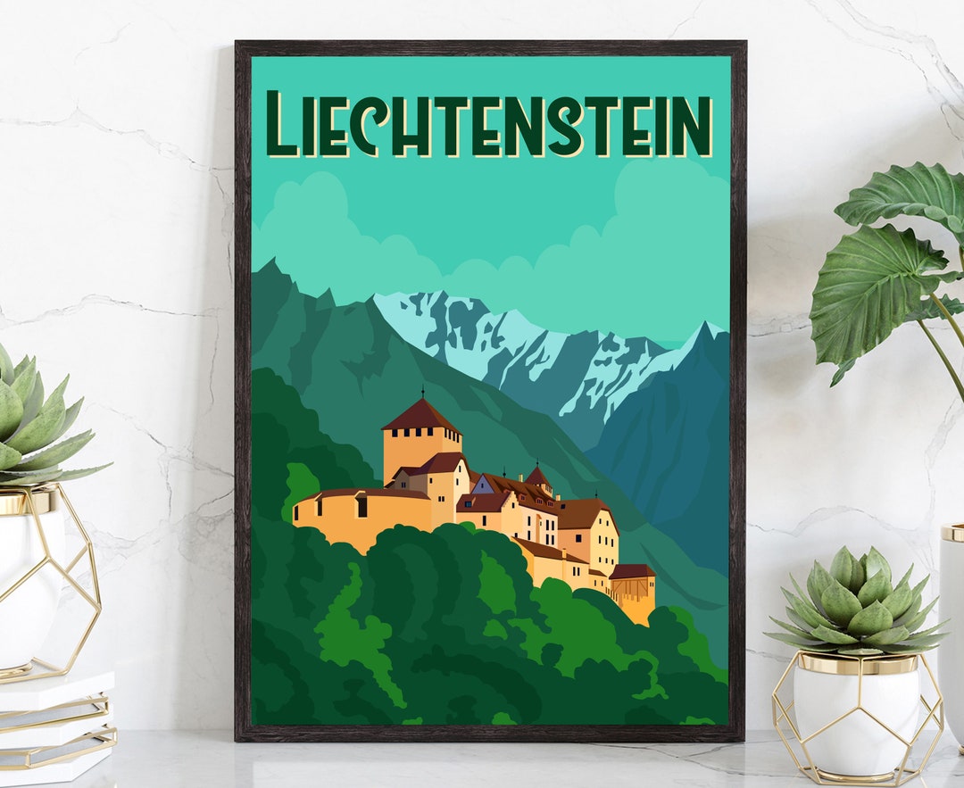 LIECHTENSTEIN TRAVEL POSTER, Liechtenstein Cityscape Landmark Poster ...