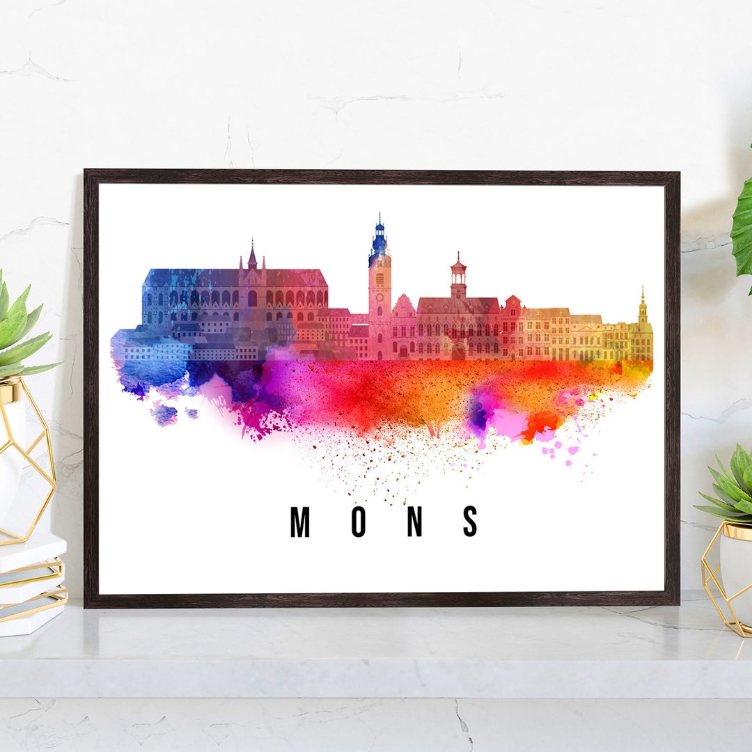 Pera Print Mons Belgium Skyline Posters, Mons Poster, Illustration ...