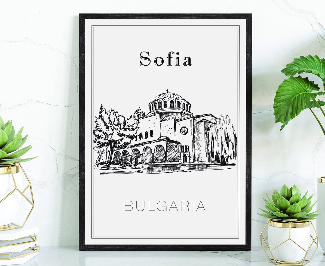 Hand Drawn Poster, Sofia Travel Poster, Bulgaria Sofia Poster Wall Art, Sofia Cityscape and ...
