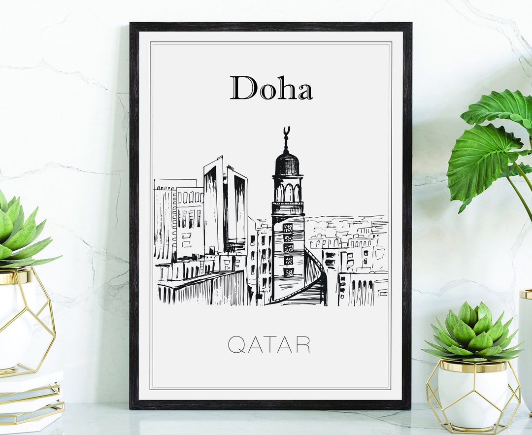 Hand Drawn Poster, Doha Travel Poster, Qatar Doha Poster Wall Art, Doha ...
