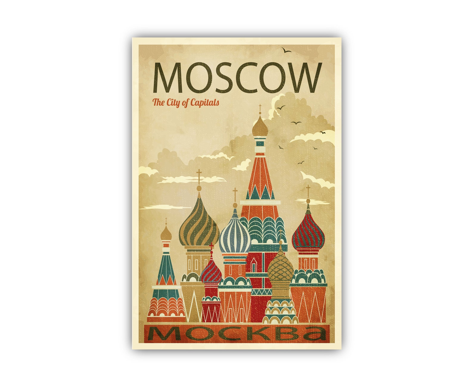 Retro Style Travel Poster Moscow Vintage Rustic Poster Print - Etsy