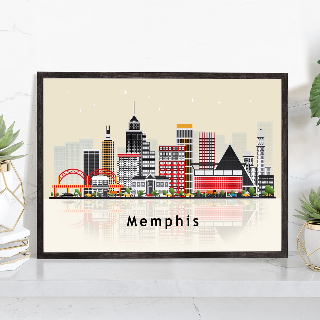 MEMPHIS TENNESSEE Illustration Skyline Poster, Memphis State Modern ...