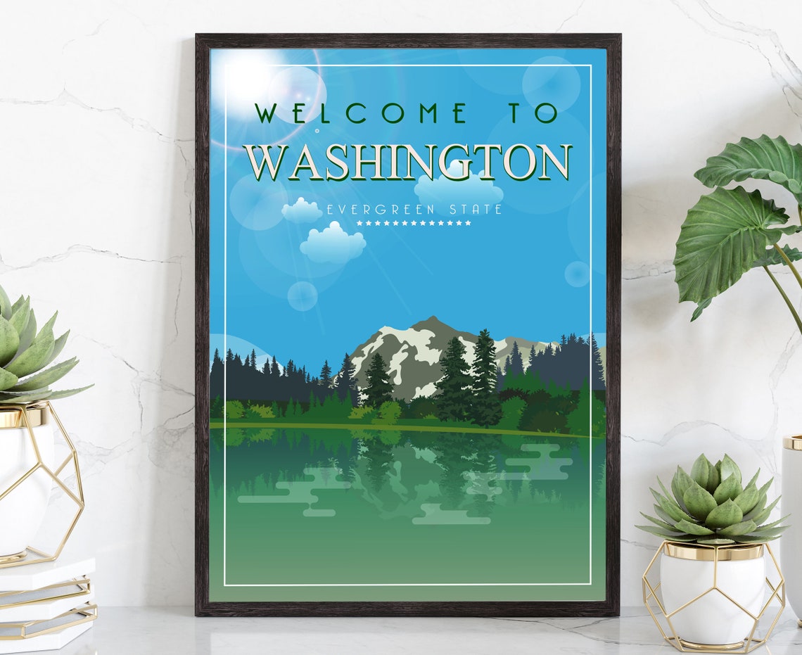 Retro Style Travel Poster Washington Vintage Rustic Poster | Etsy