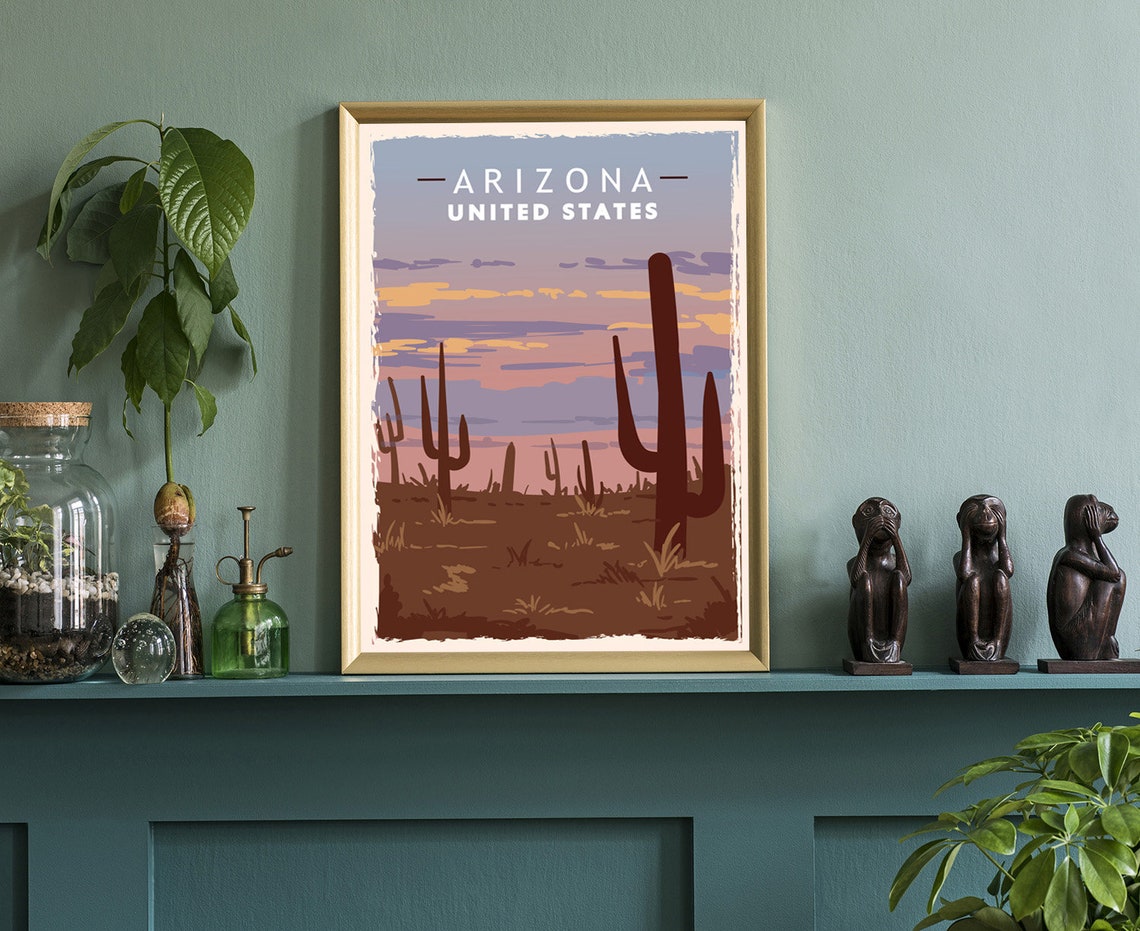 Retro Travel Poster, Arizona Vintage State Poster Print, Home Wall Art ...