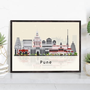 PUNE INDIA Illustration Skyline Poster, Modern Skyline Cityscape Poster ...