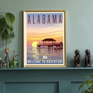 Retro Style Travel Poster, Alabama Vintage Rustic Poster Print, Home ...