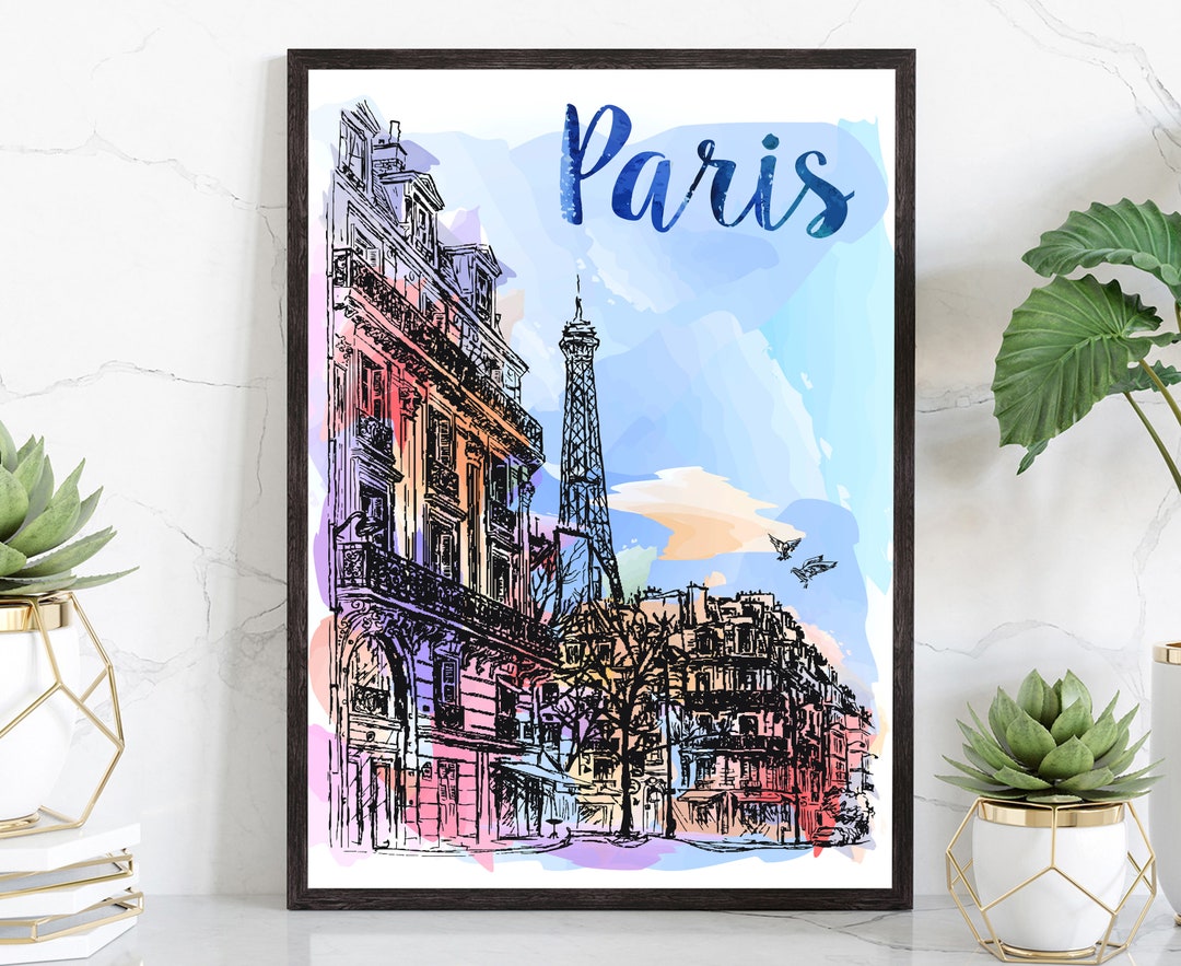 PARIS RETRO TRAVEL Poster, Paris Cityscape Landmark Poster Art, Home ...