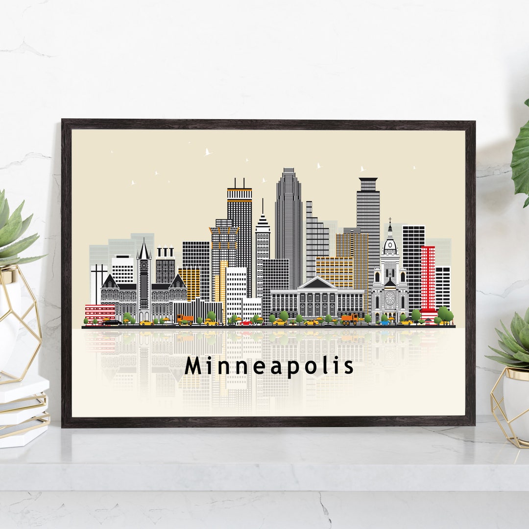 MINNEAPOLIS MINNESOTA Illustration Skyline Poster, Minnesota State ...