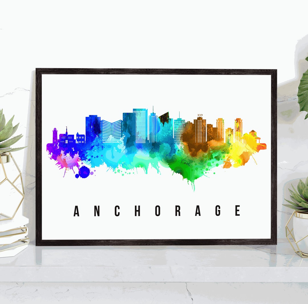 Anchorage Skyline Alaska Poster, Cityscape Painting, Anchorage Alaska ...